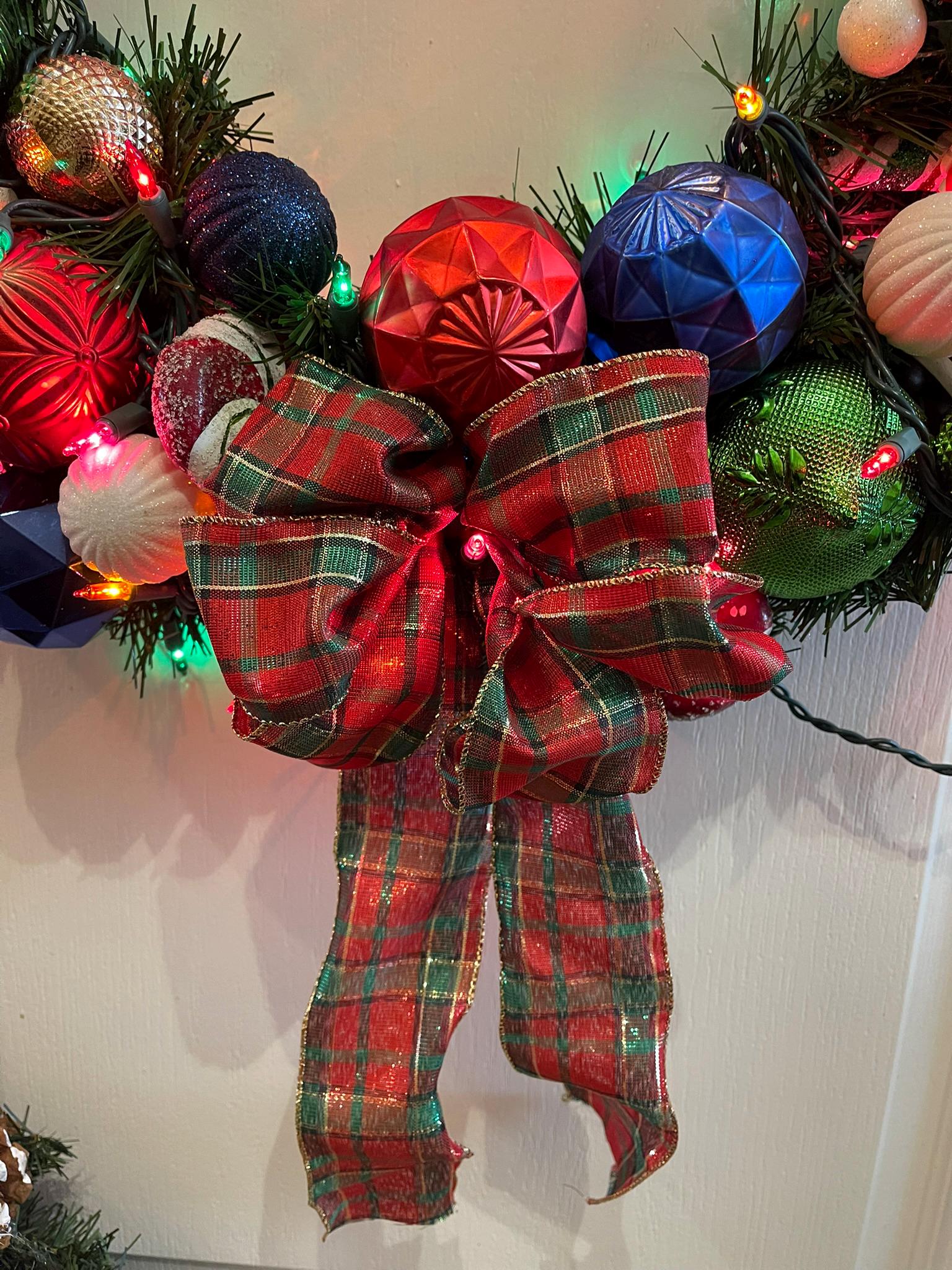 Large Lighted 24" Whimsical Christmas Wreath With Plaid Bow! – Red ...