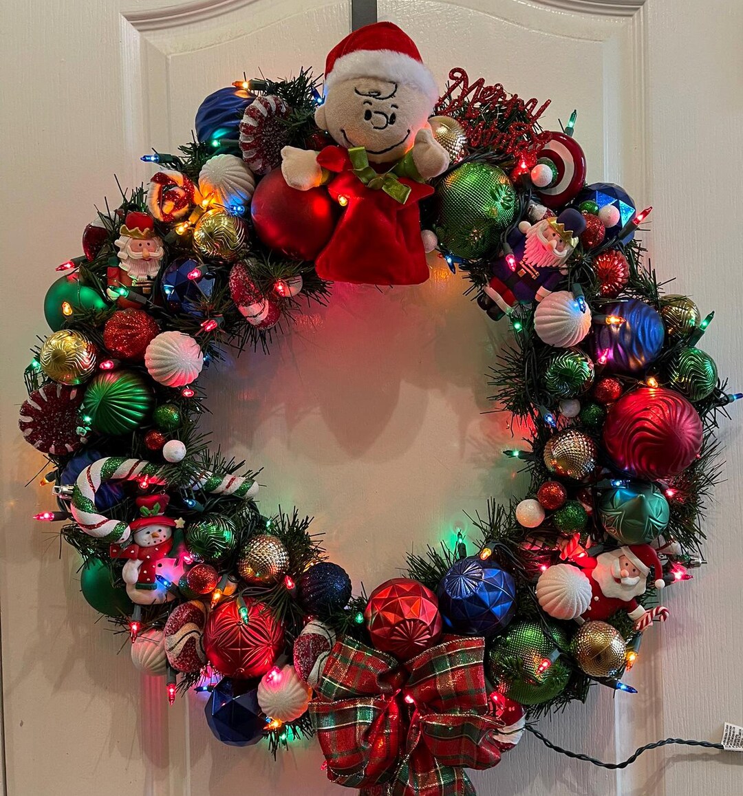 Large Lighted 24" Whimsical Christmas Wreath With Plaid Bow! – Red ...