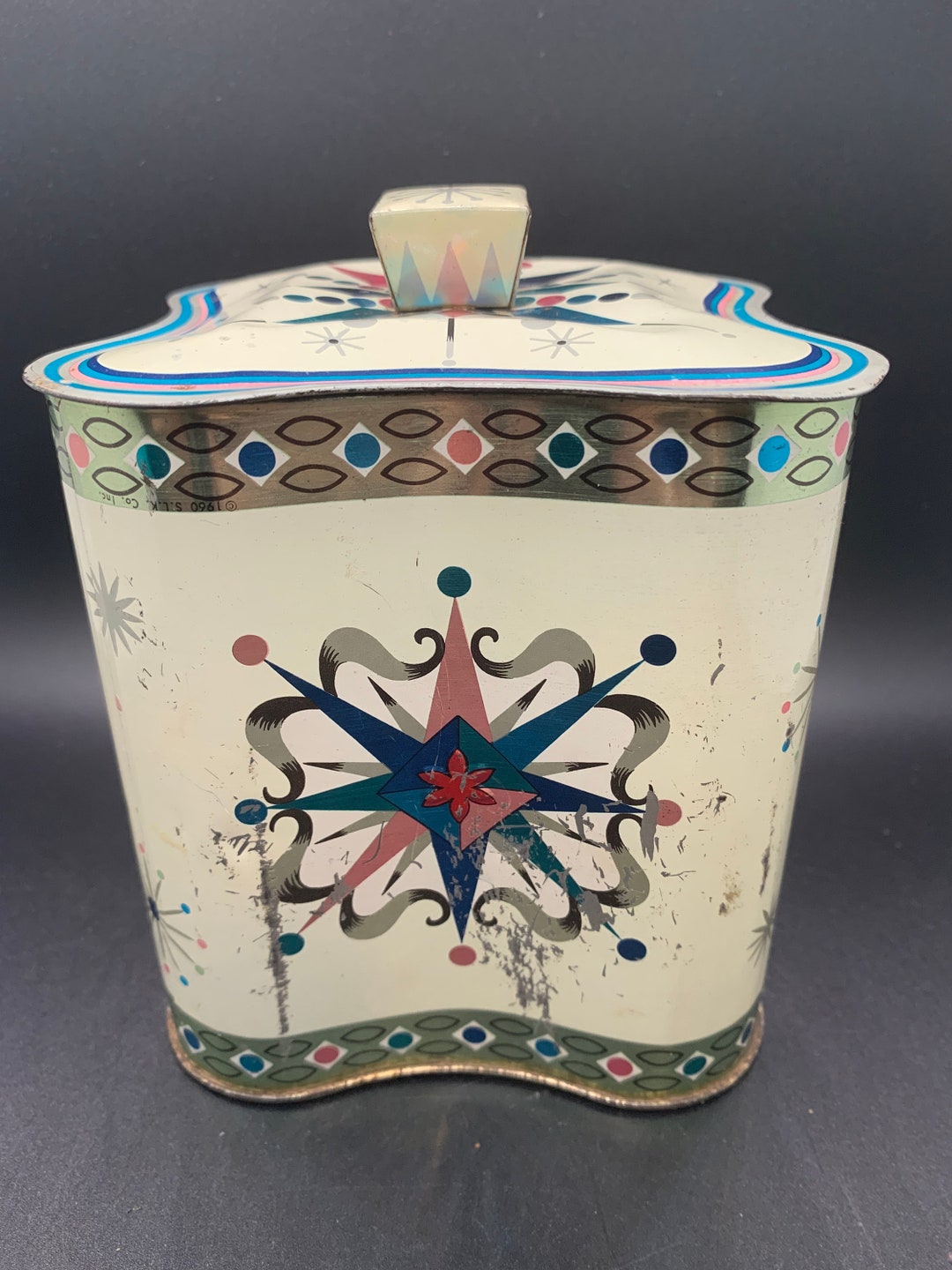 Vintage Retro Atomic Star Burst Design Tin | Unique Shaped Tin | Beige ...