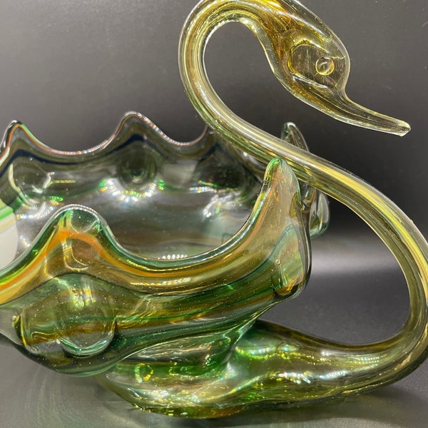 Green Glass Swan - Etsy