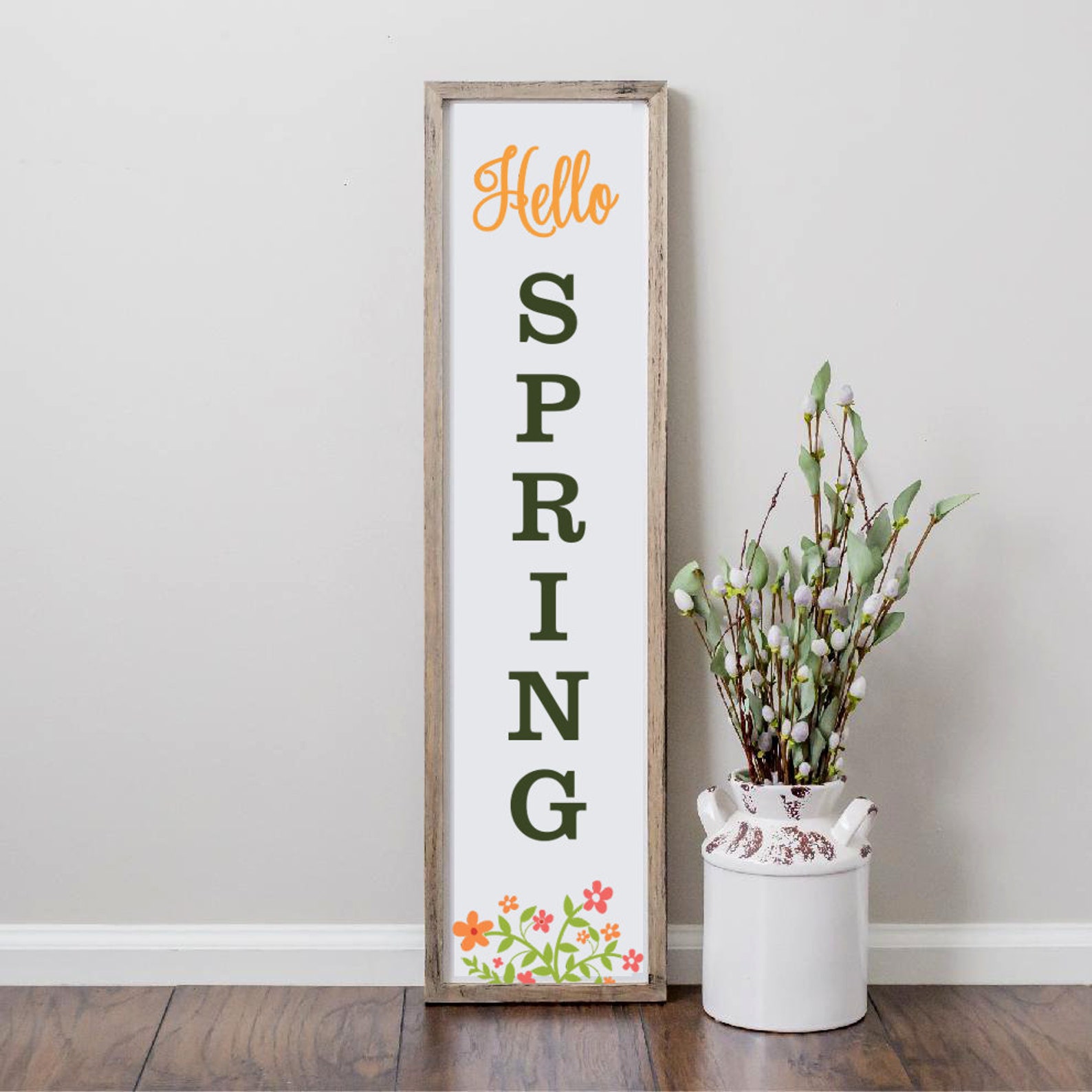 Hello Spring With Flowers SVG Vertical Files Long Porch | Etsy