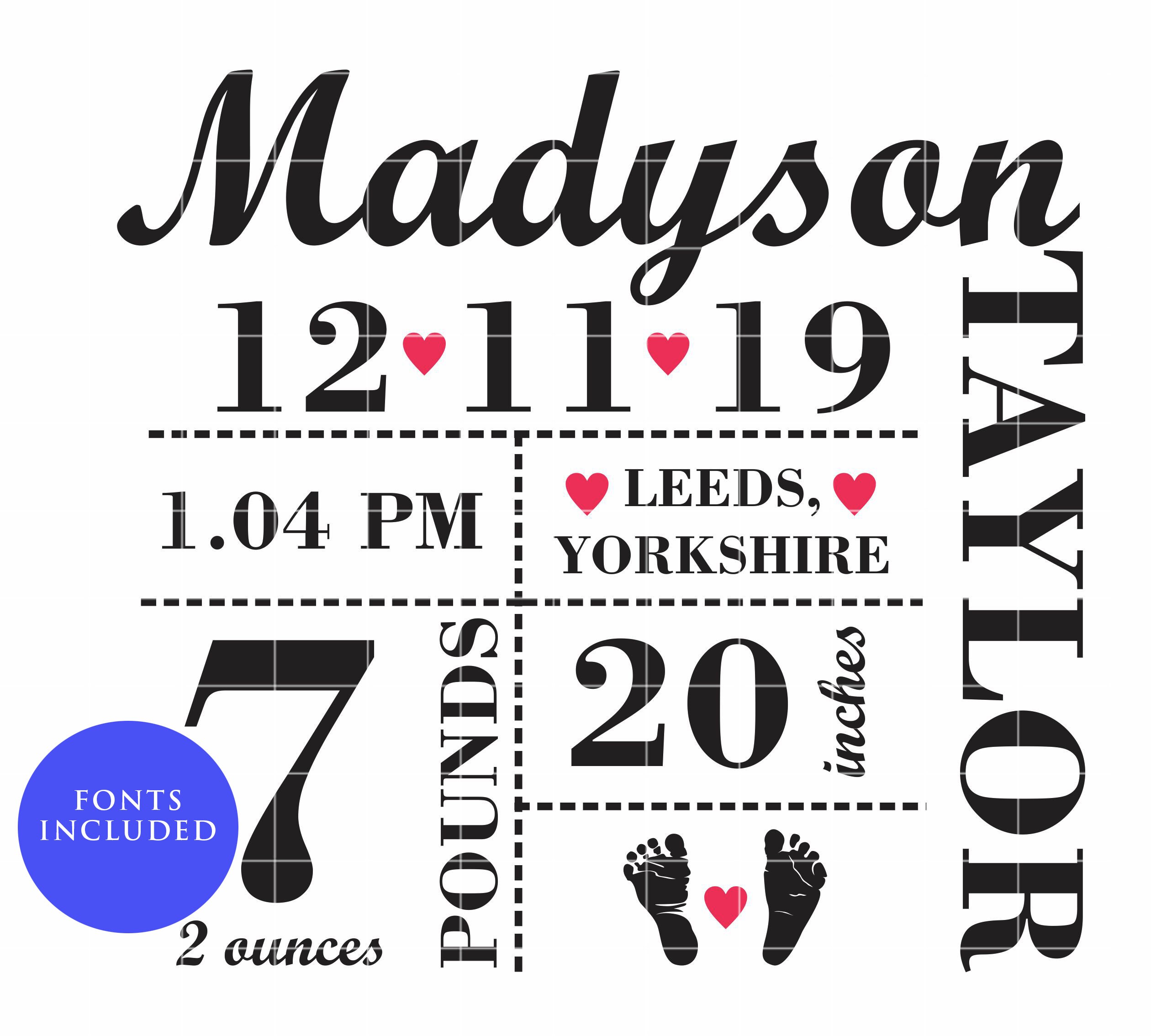 Baby Birth Announcement SVG Birth Stats Svg Baby Svg Birth Etsy