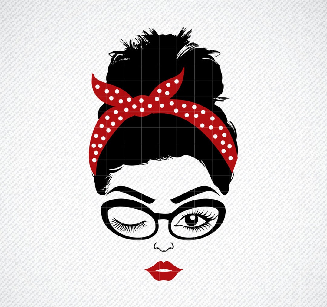 Mom With Bandana, Woman Head Svg, Woman Face Svg, Winking Svg, Eyes Svg ...