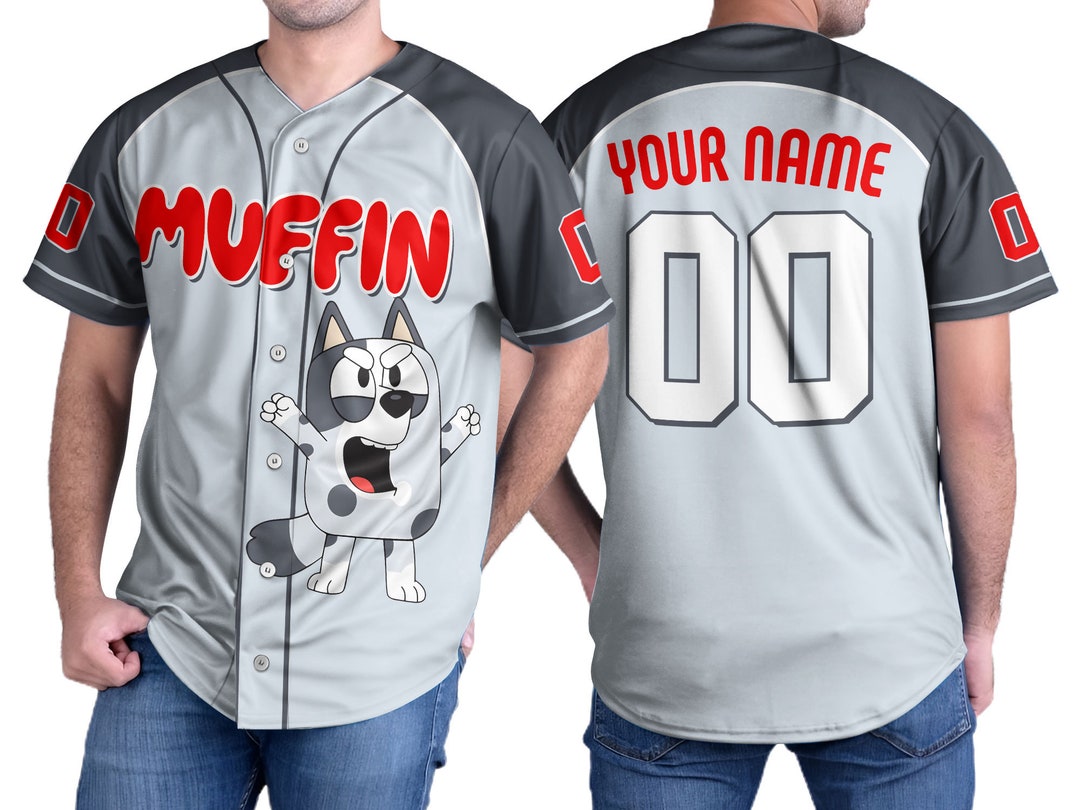 Custom Muffin Bluey Baseball Jersey Shirt, Bluey Family Baseball Jersey ...