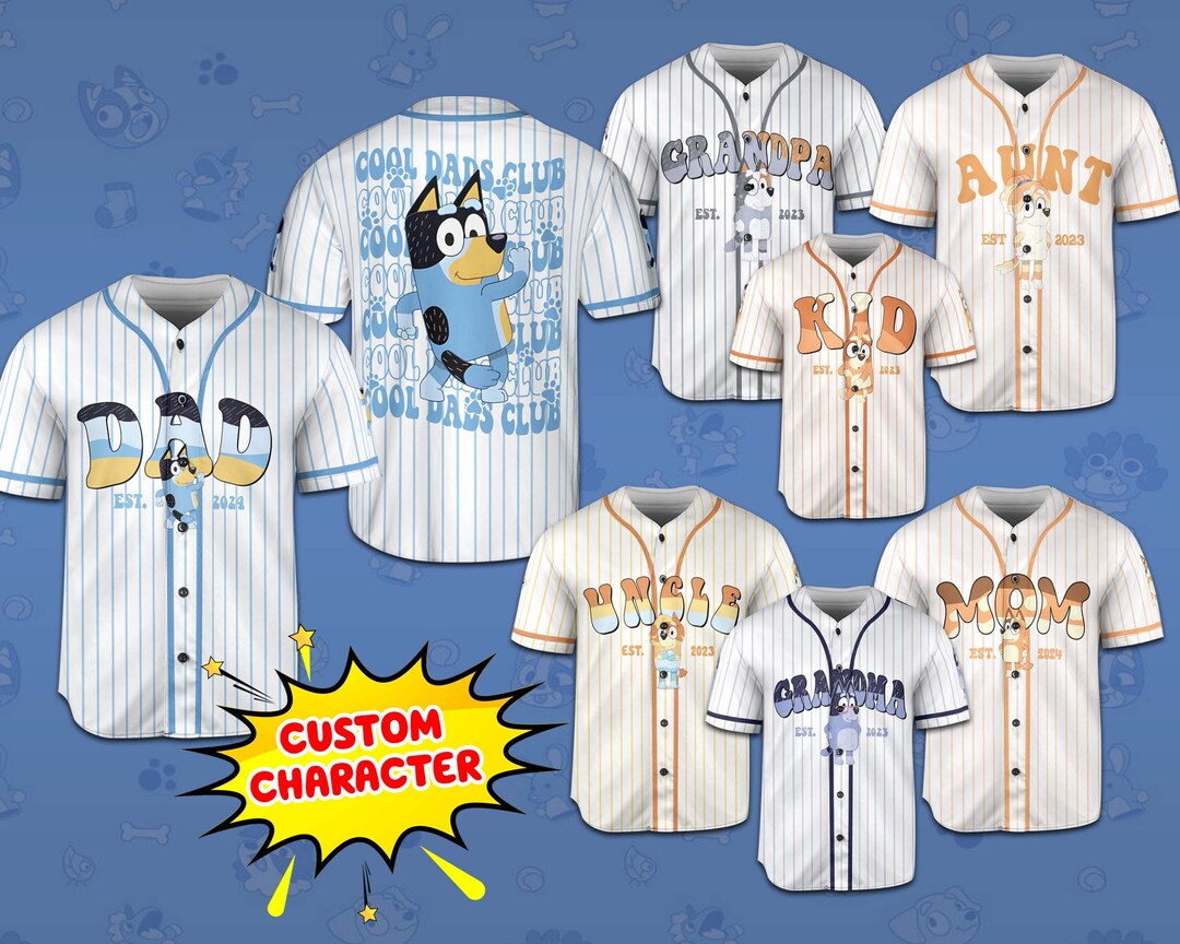 Custom Bluey Family Baseball Jersey Shirt, Personalized Baseball Jersey ...