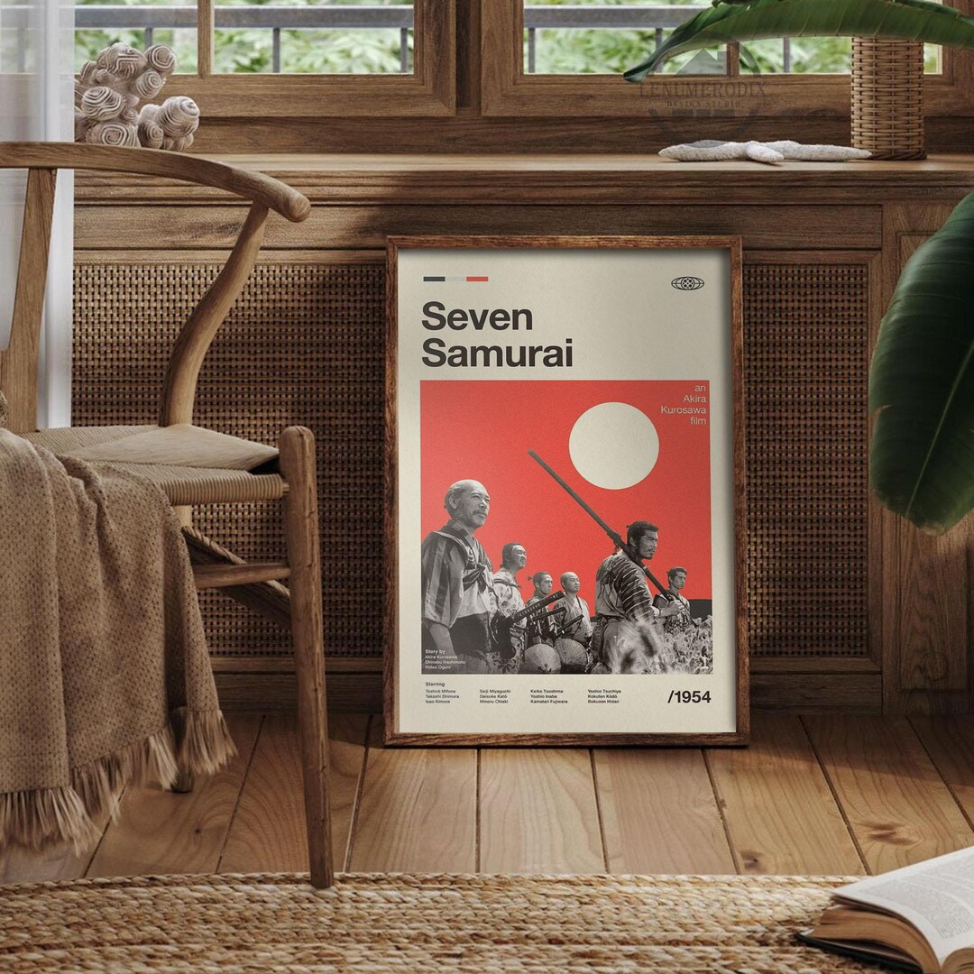Midcentury Modern Seven Samurai Poster Retro Movie Room - Etsy