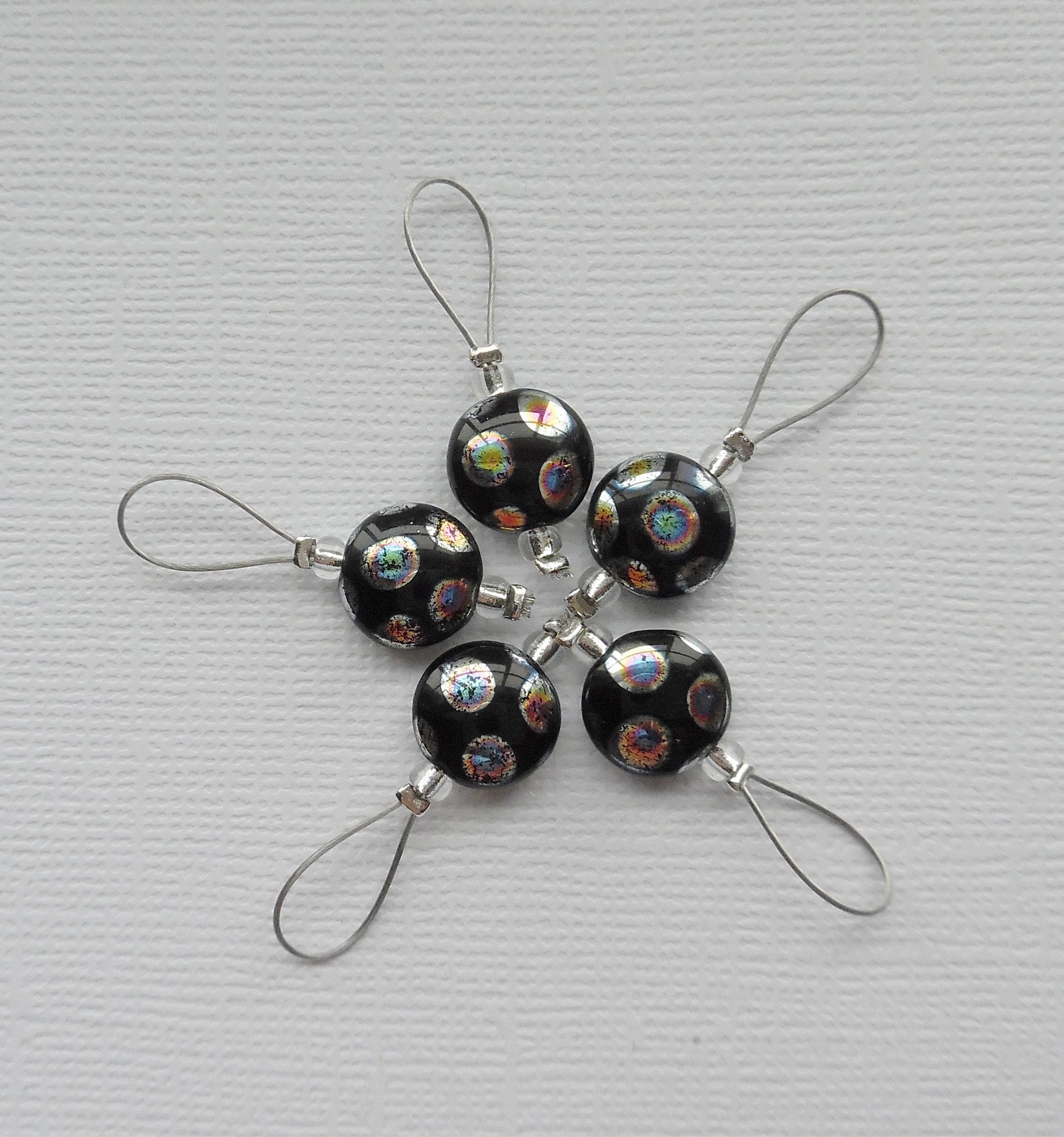 Black Glass Bead Stitch Markers set of 5 - Etsy