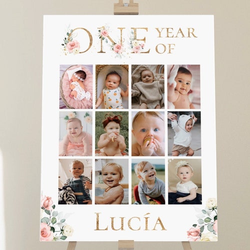 First Year Photo Board Template 1st Birthday Photo Collage - Etsy