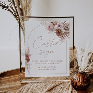 Editable Bohemian Table Custom Sign Printable, Bohemian Floral Custom ...