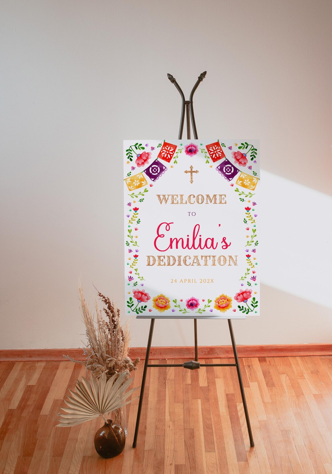 Mexican Theme Pink Baptism Welcome Sign Printable, Mexican Pink Girl ...