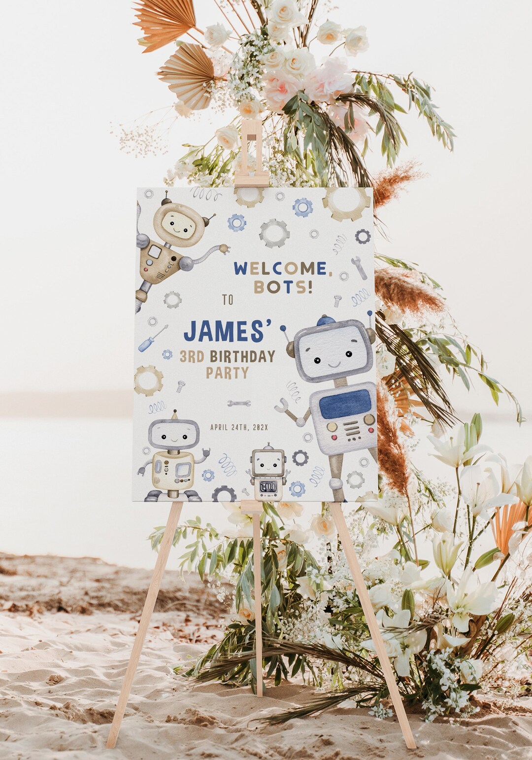 Robot Birthday Welcome Sign Printable, Robot Welcome 3rd Birthday Party ...