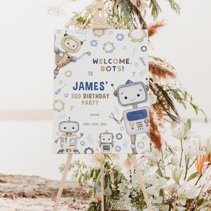 Robot Birthday Welcome Sign Printable, Robot Welcome 3rd Birthday Party ...