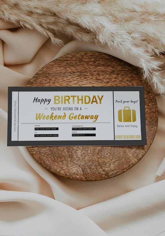 Weekend getaway ticket template, travel weekend away trip gift ticket ...