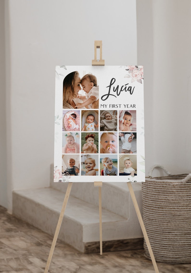 Modern 1st Birthday Photo Collage Sign 12 Month Photo Collage - Etsy