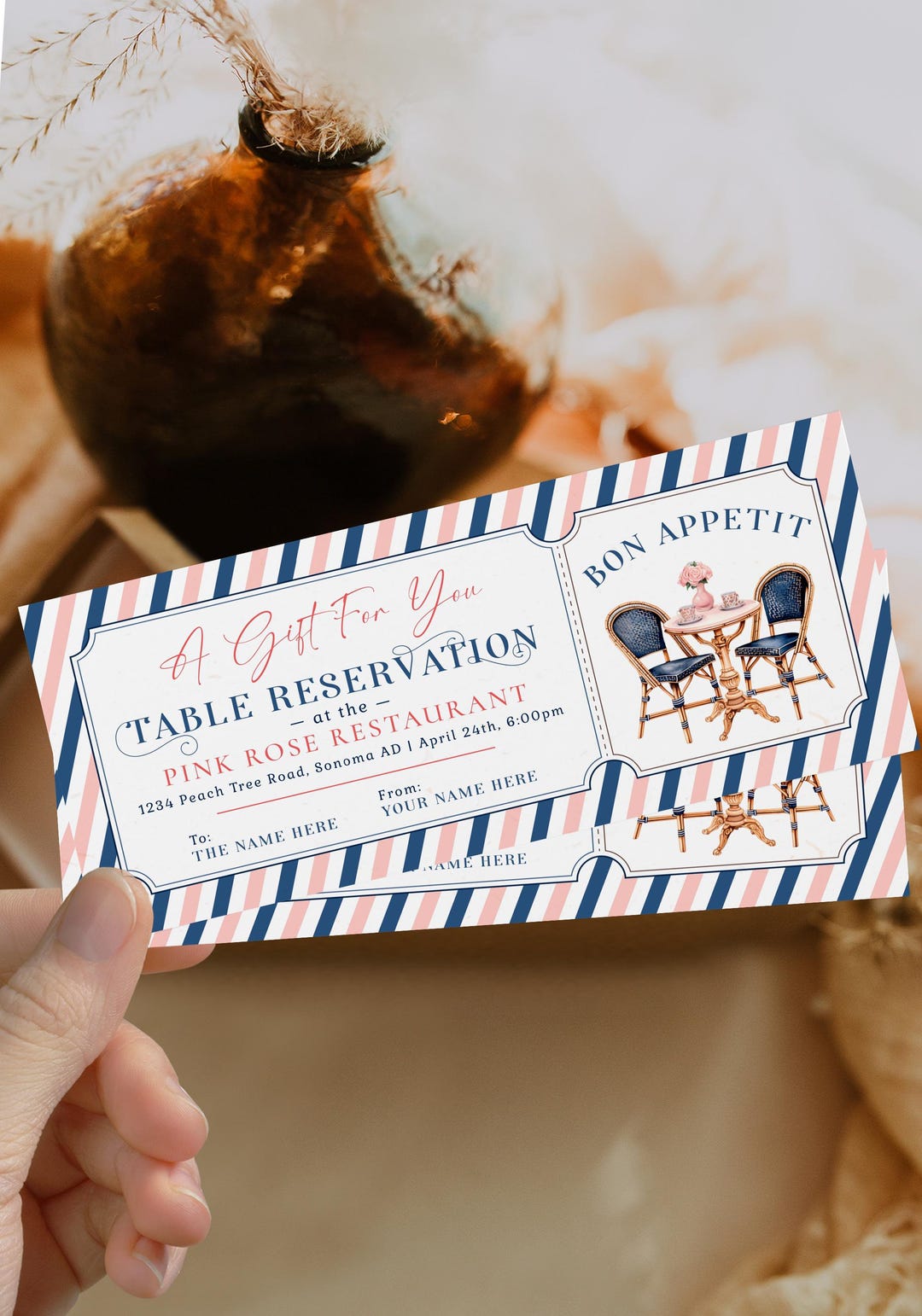 Restaurant Gift Ticket Printable, Dinner Restaurant Voucher Gifts Card ...