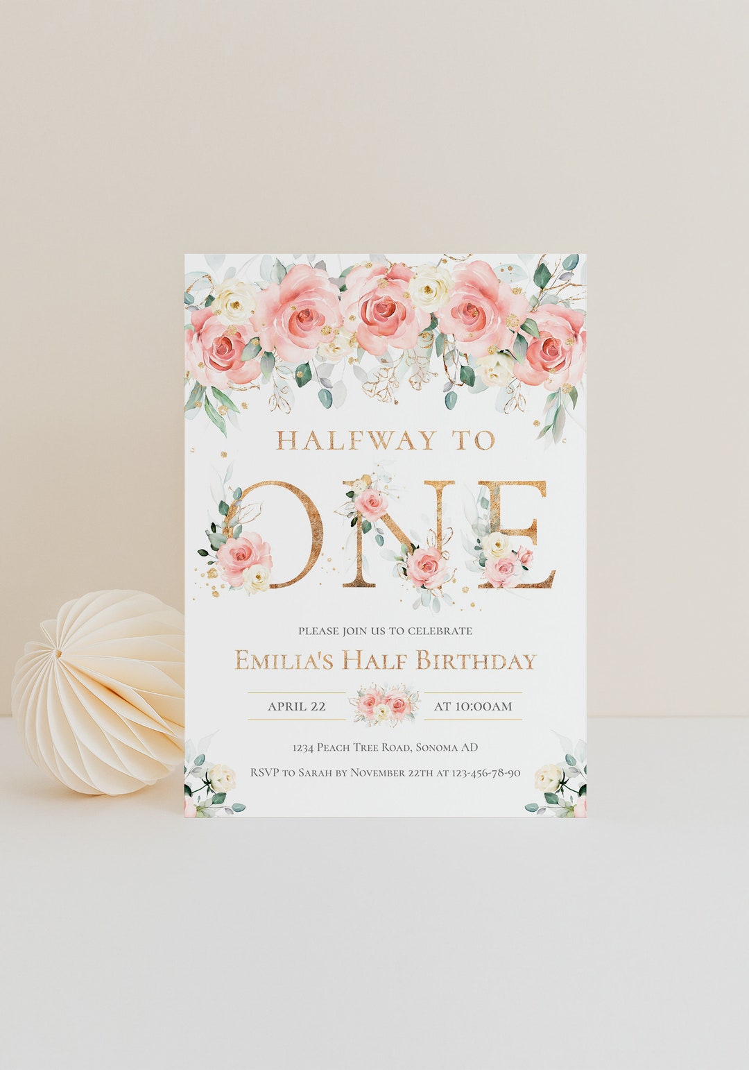 Half Way to One Birthday Invitations for Gilr Printable, 6 Months ...