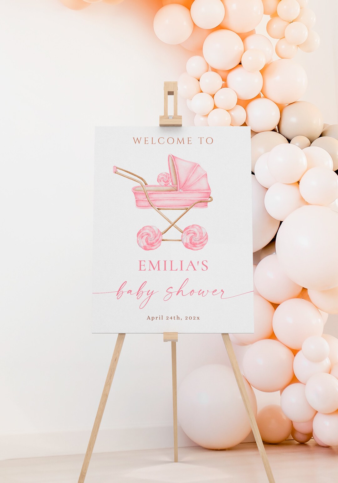 Blush Pink Stroller Sweets Candy Baby Shower Welcome Poster - Etsy