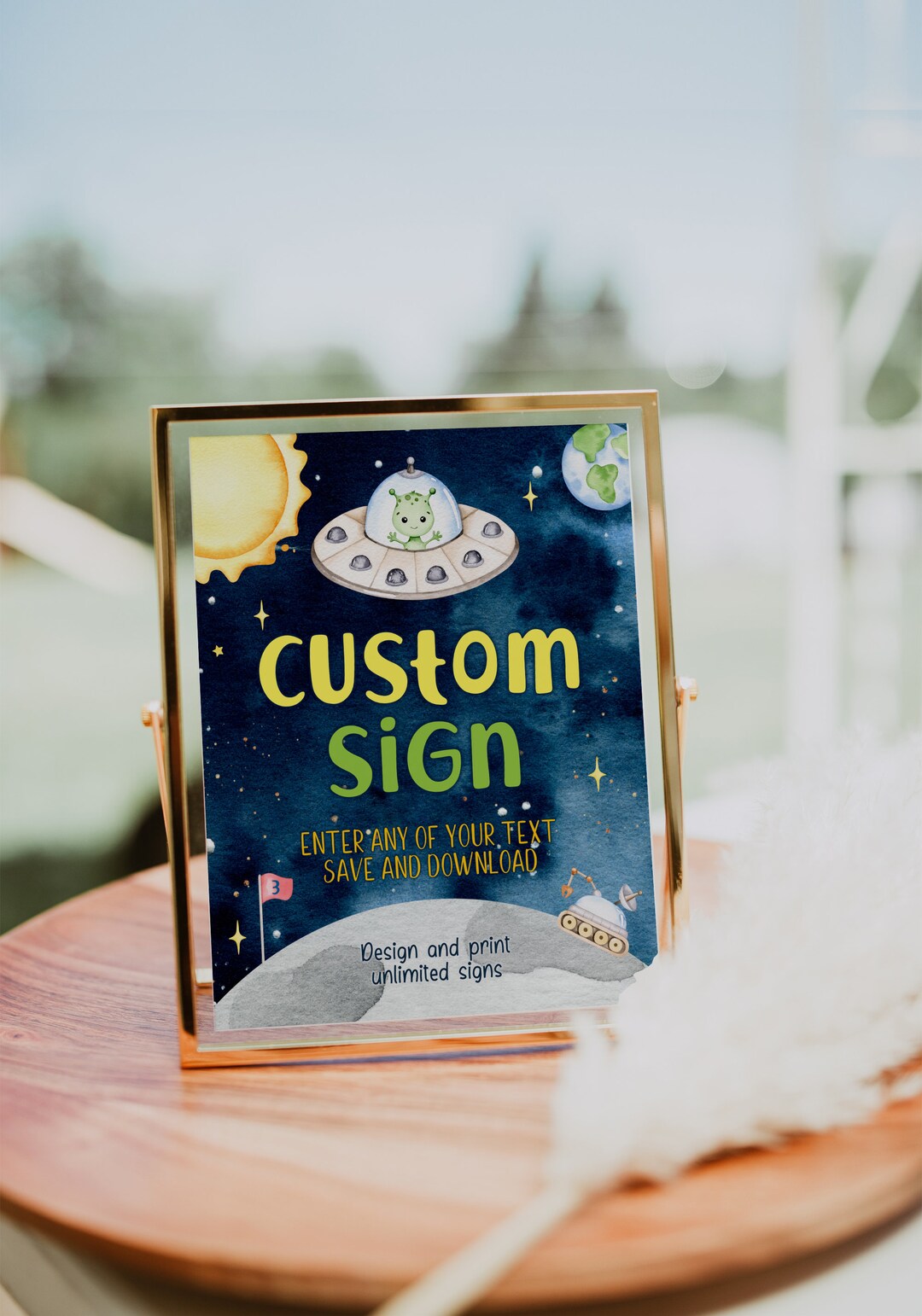 Alien Birthday Party Custom Sign Printable, Mars Alien Custom Sign Card ...