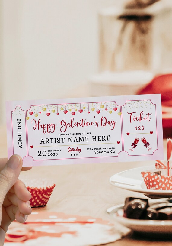 Editable event ticket galentine's day gift surprise template ...
