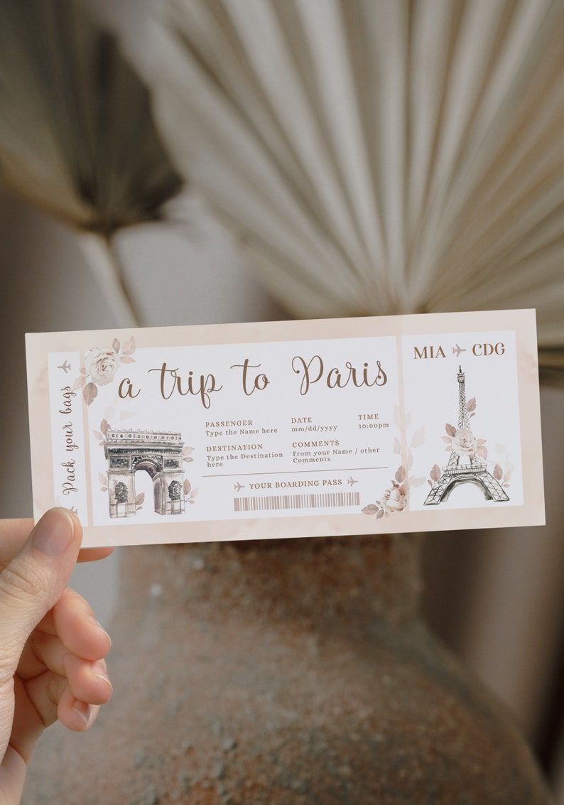 Paris Surprise Boarding Pass Printable Airline Ticket - Etsy