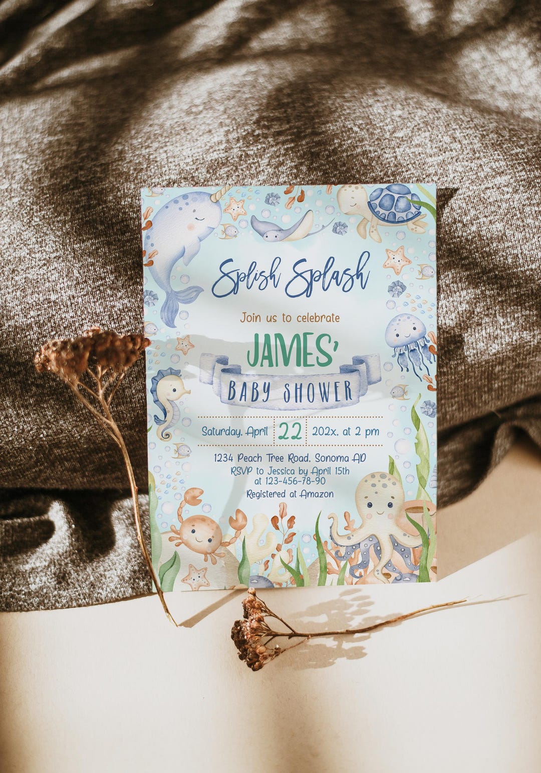Splish Splash Baby Shower Invitation Printable, Under the Sea Baby ...