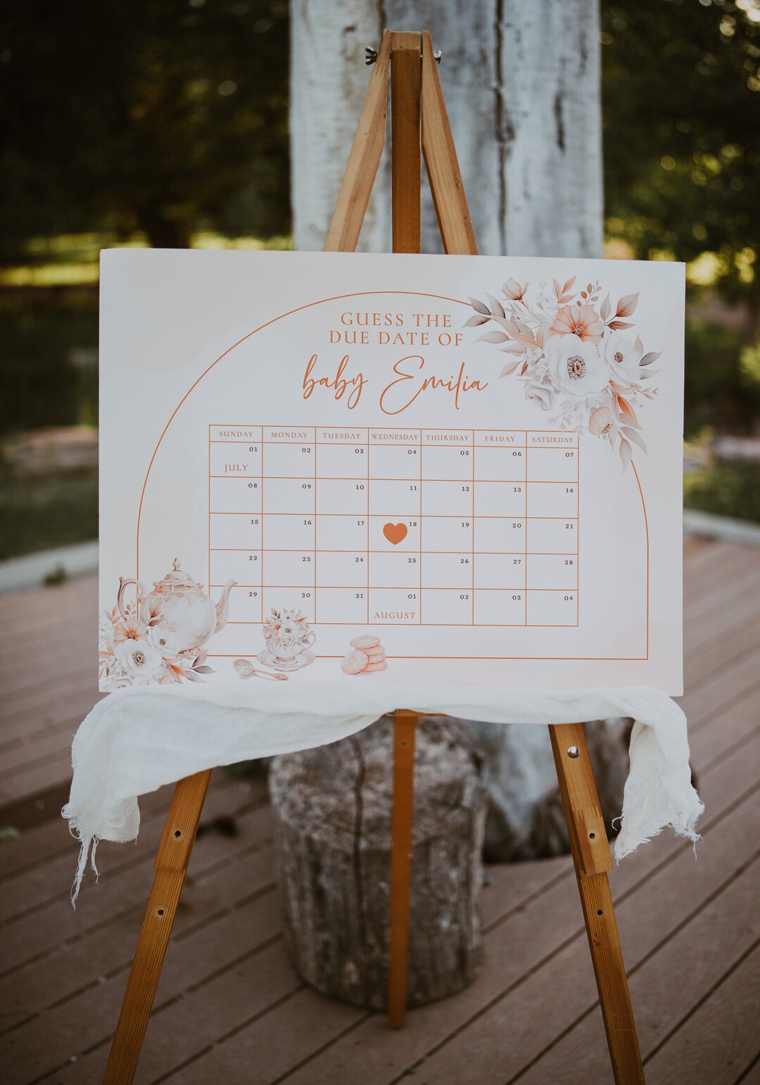 Bohemian Floral Arch Guess Baby's Due Date Calendar Printable, Tea ...
