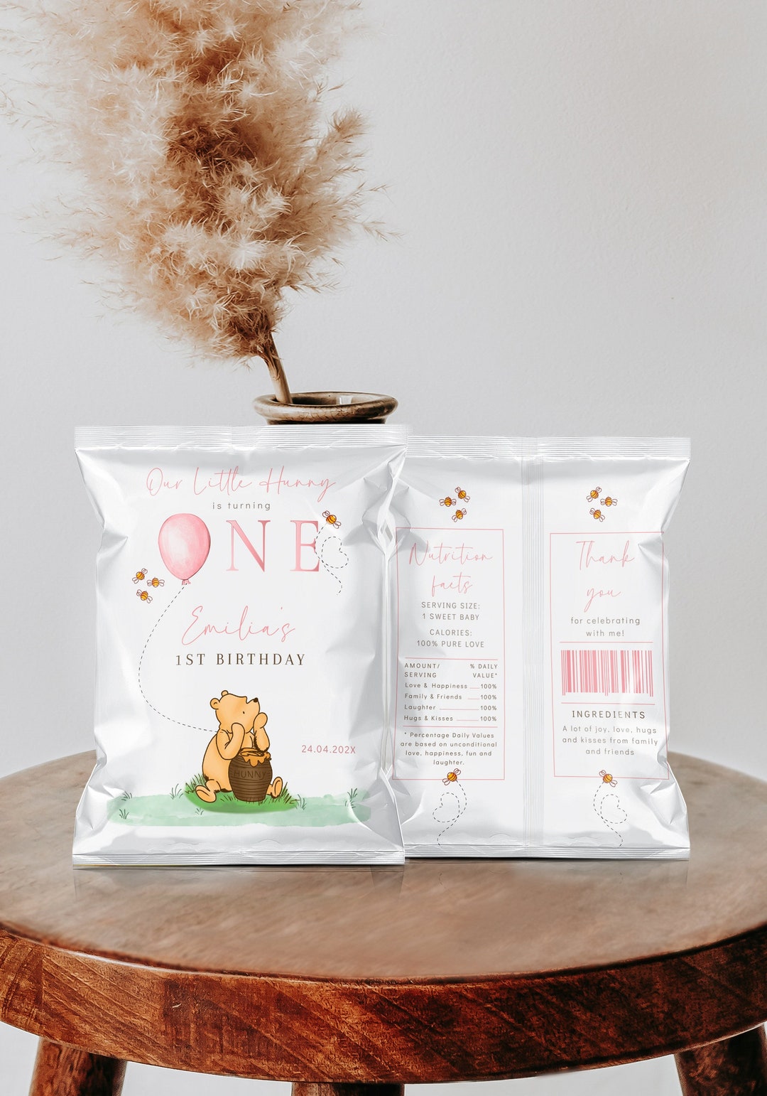 Winnie Pooh Themed Chip Bag Sticker for Girl, Winnie First Birthday ...