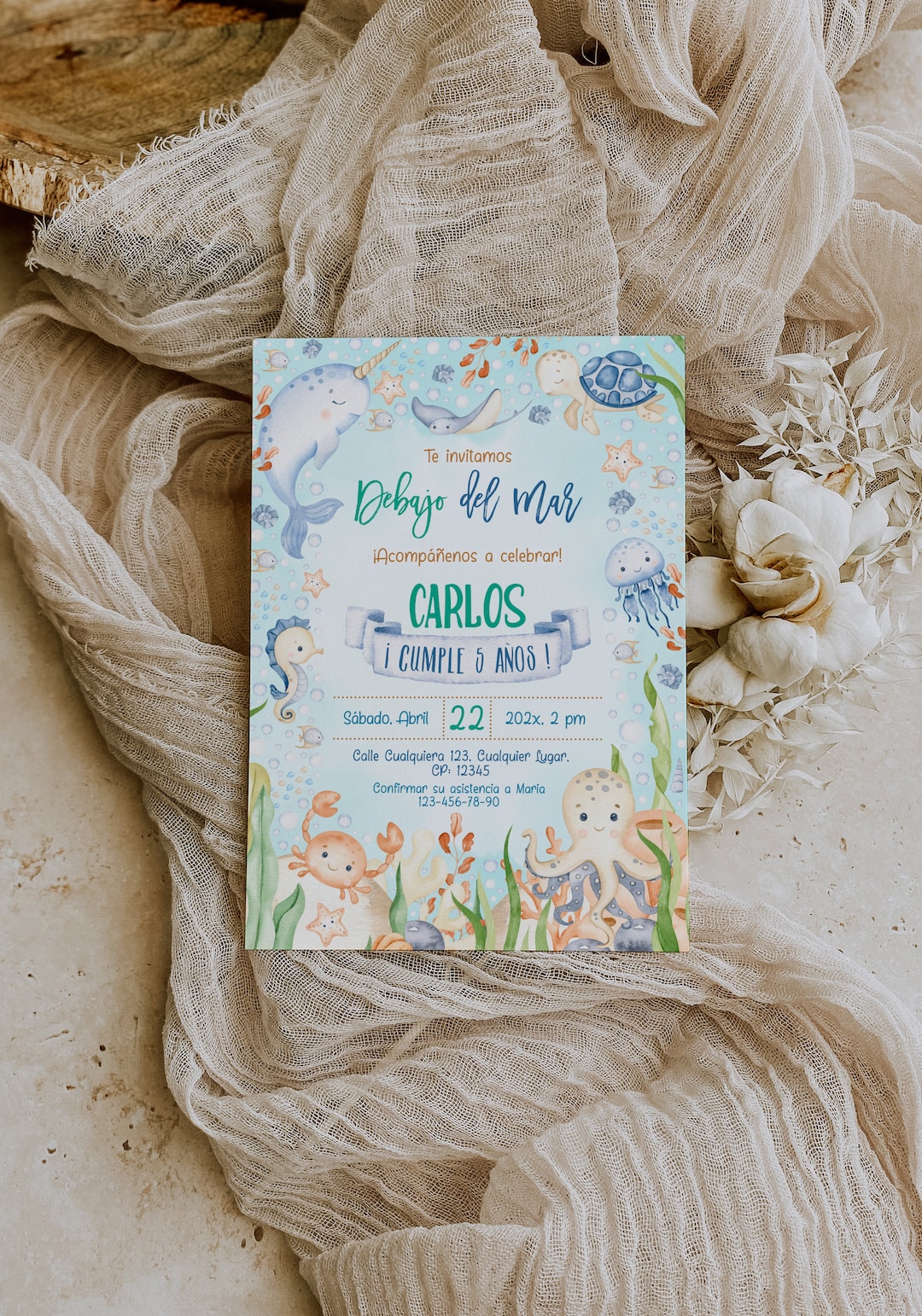 Niño Cumpleaños Invitacion En Español Printable, Ocean & Sea Boy ...