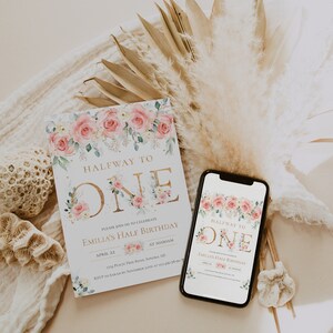 Half Way to One Birthday Invitations for Gilr Printable, 6 Months ...