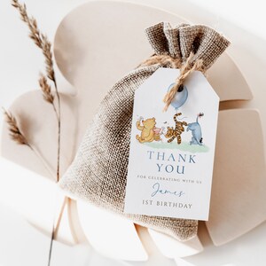 Classic Winnie the Pooh Favor Tag for Birthday Party, Blue Balloons ...