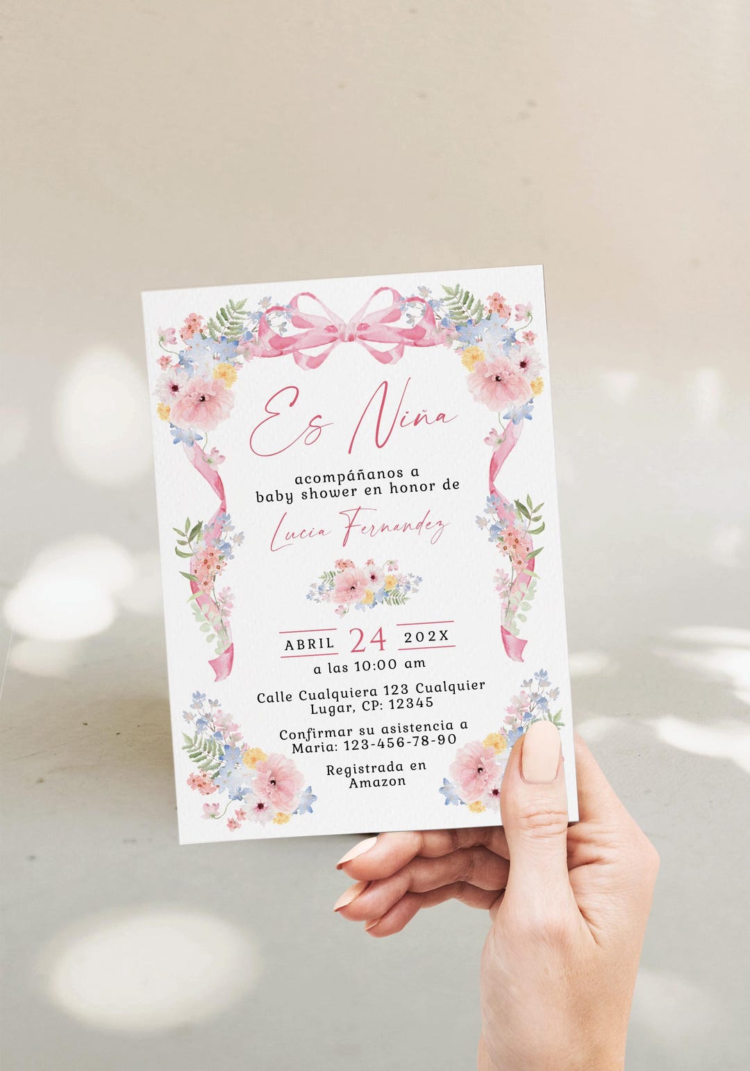 Es Niña Invitacion Para Baby Shower, Bow Spanish Baby Shower Invite ...