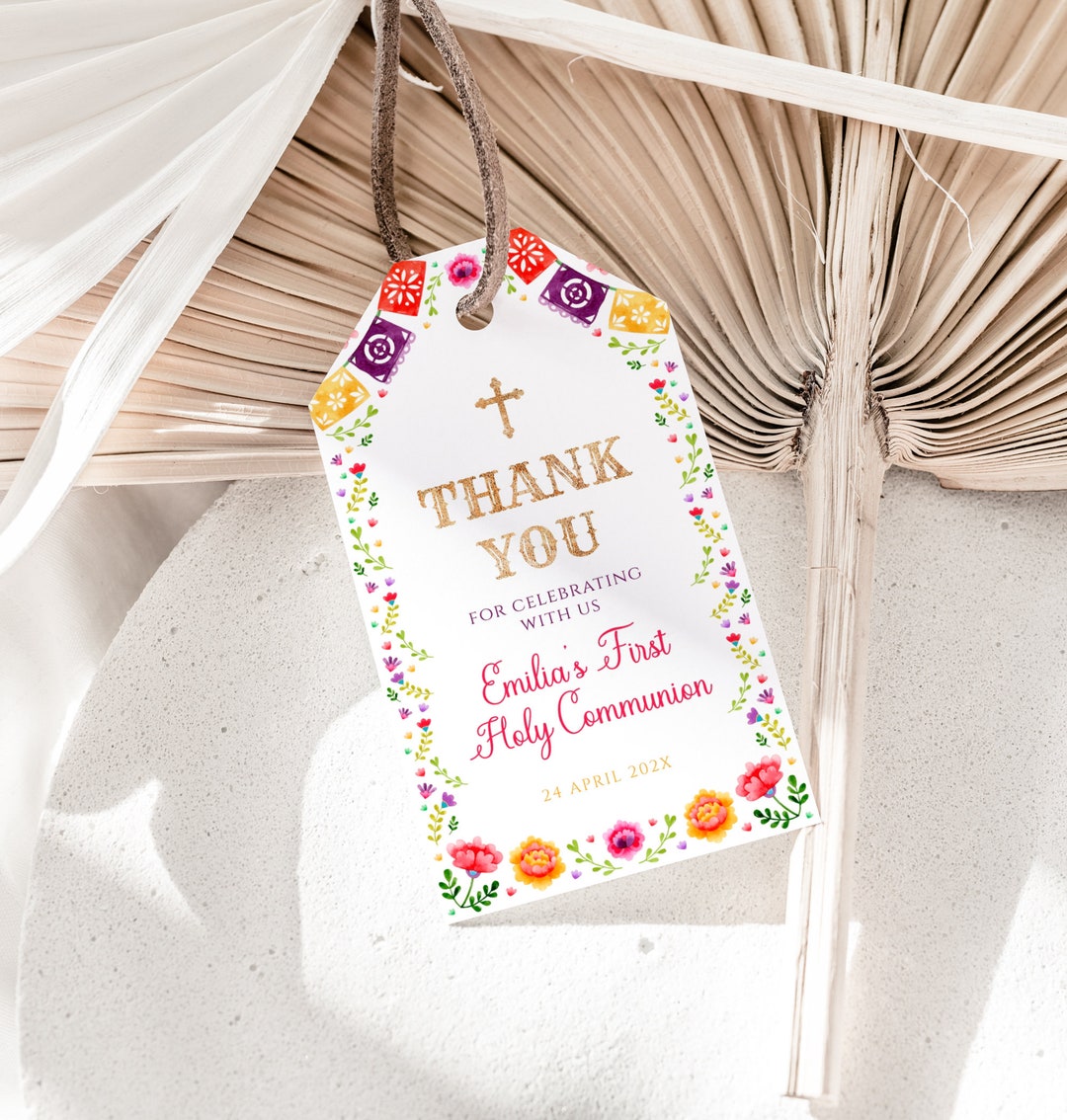Pink and Gold First Holy Communion Favor Tag, Mexican Style First ...