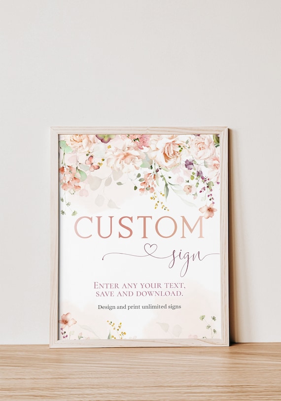 Editable garden floral custom sign printable, floral custom text sign ...