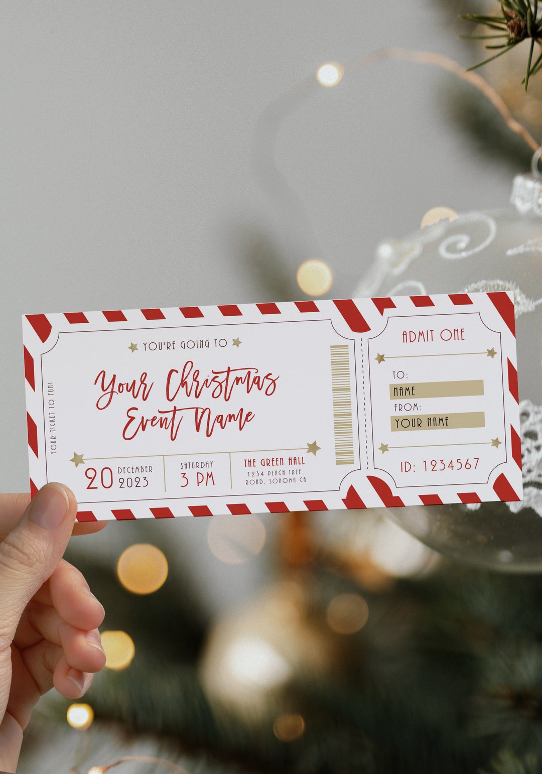 Christmas Gift Surprise Concert Ticket Event Template, Editable Holiday ...