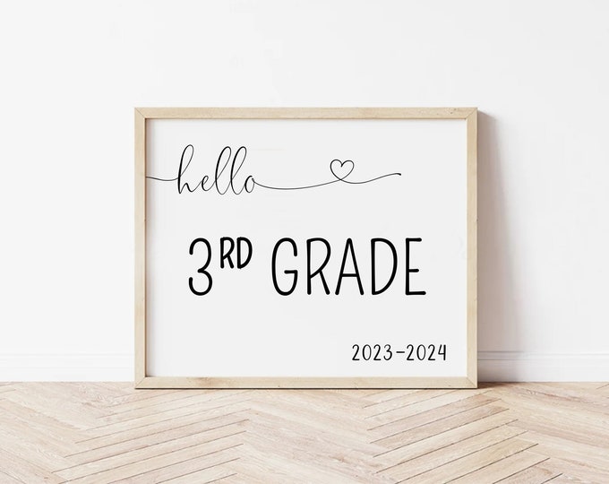 Hello 3rd Grade, First Day of Third Grade Chalkboard Sign, Printable ...