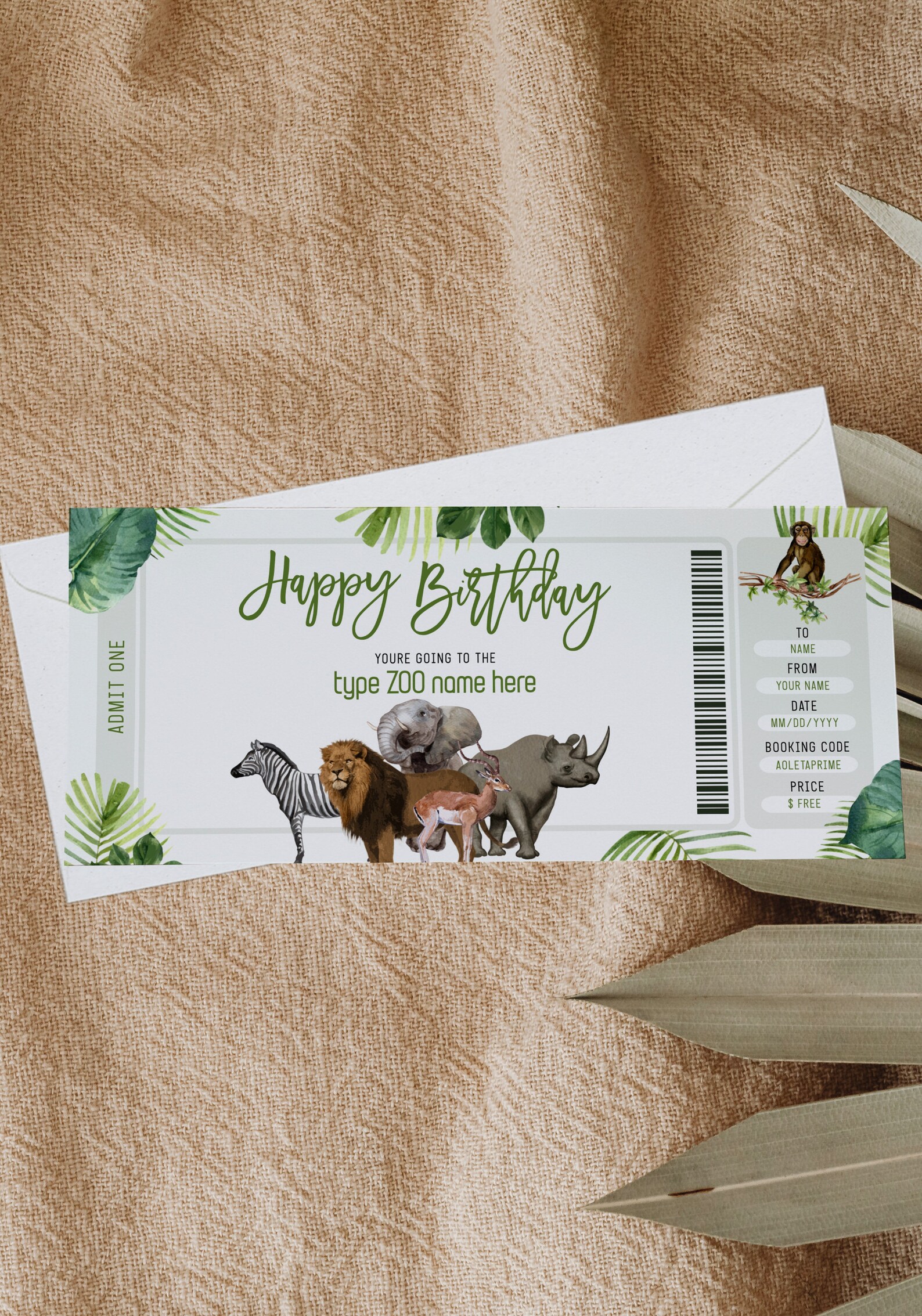 Zoo Printable Ticket Happy Birthday Zoo Gift Voucher Template - Etsy