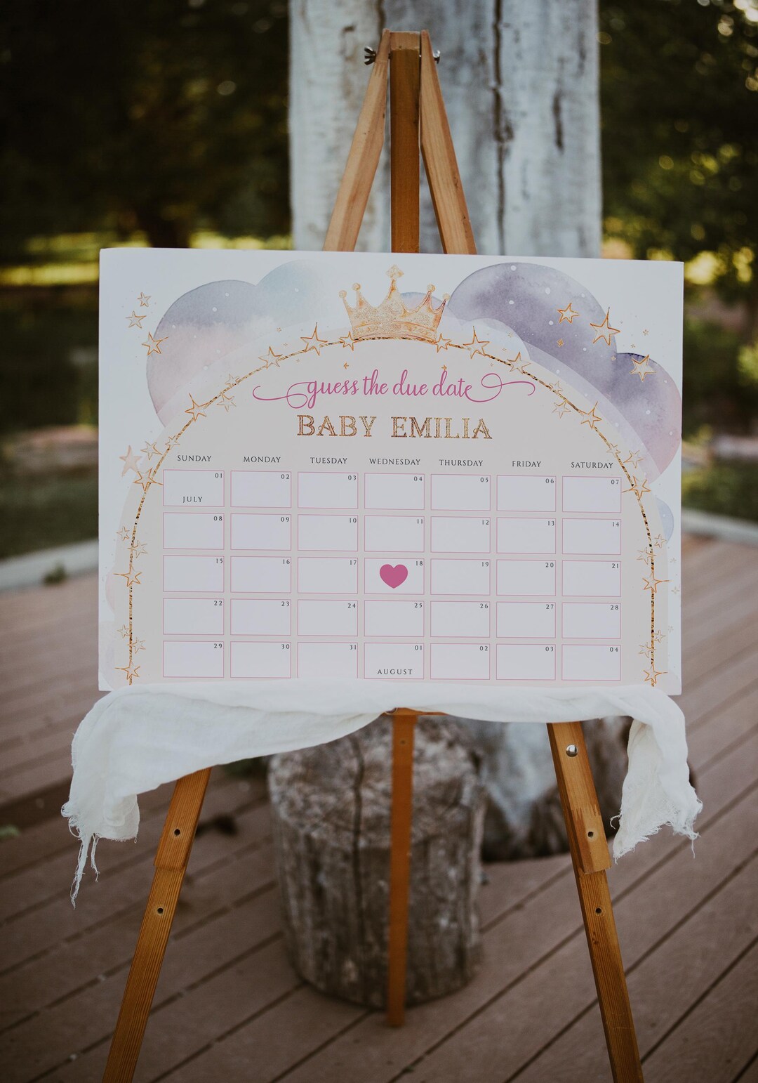 Princess Crown Baby Shower Prediction Game Template, Purple Clouds Baby ...