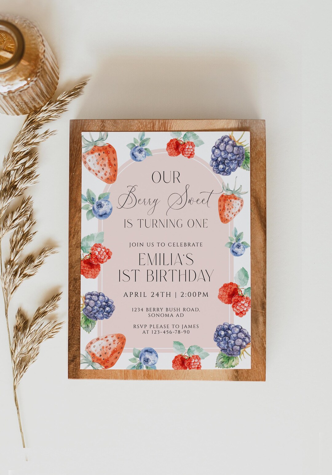 Our Berry Sweet Birthday Party Invitation Printable, Strawberry ...