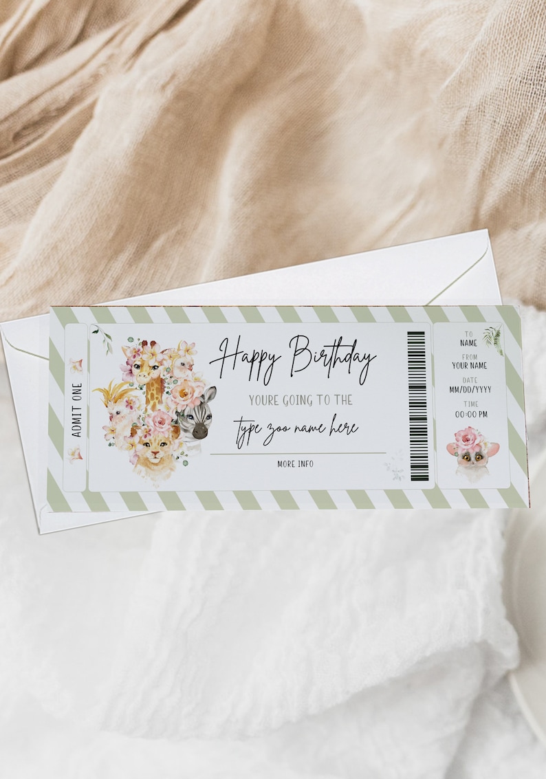 Zoo Printable Ticket, Surprise Trip to the Zoo, Happy Birthday Zoo Gift ...