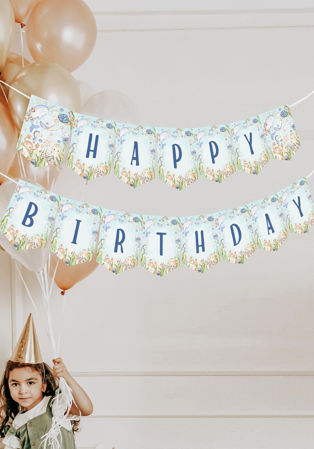 Under the Sea Happy Birthday Banner Editable, Ocean Animals Birthday ...