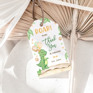 Dinosaur Boy Thank You Tag Template, Roar Dino Kids Birthday Favor Gift ...