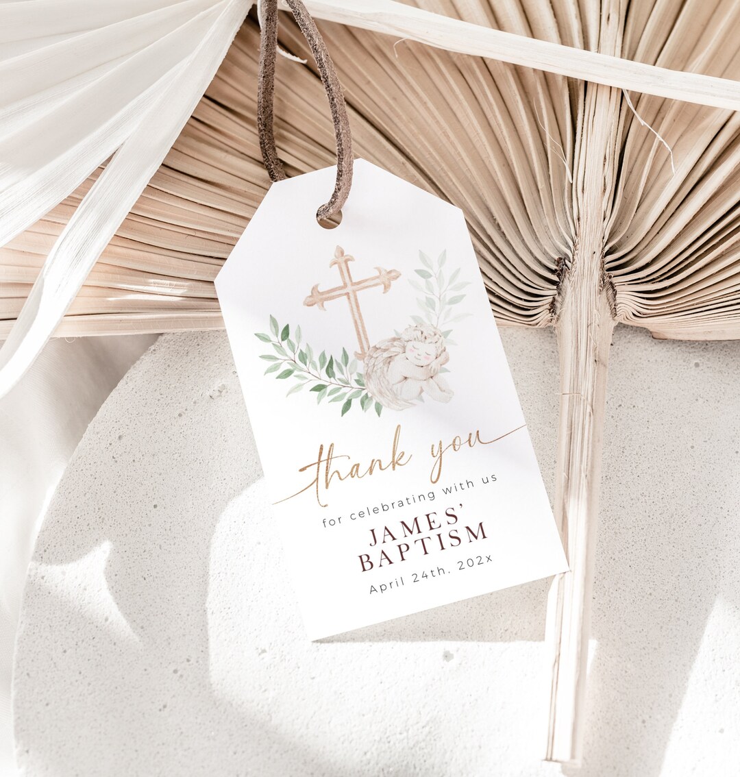 Angel Thank You Baptism Gift Tags, Minimalist Baptism Favor Tags ...