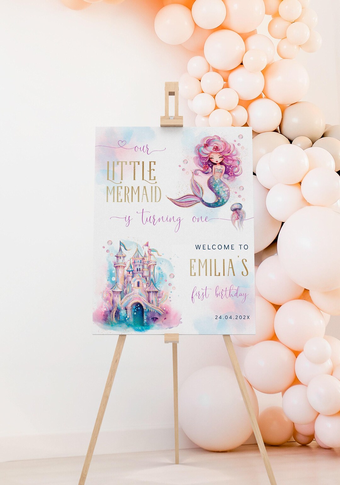 Little Mermaid Birthday Welcome Sign Template, Purple Sea Castle ...