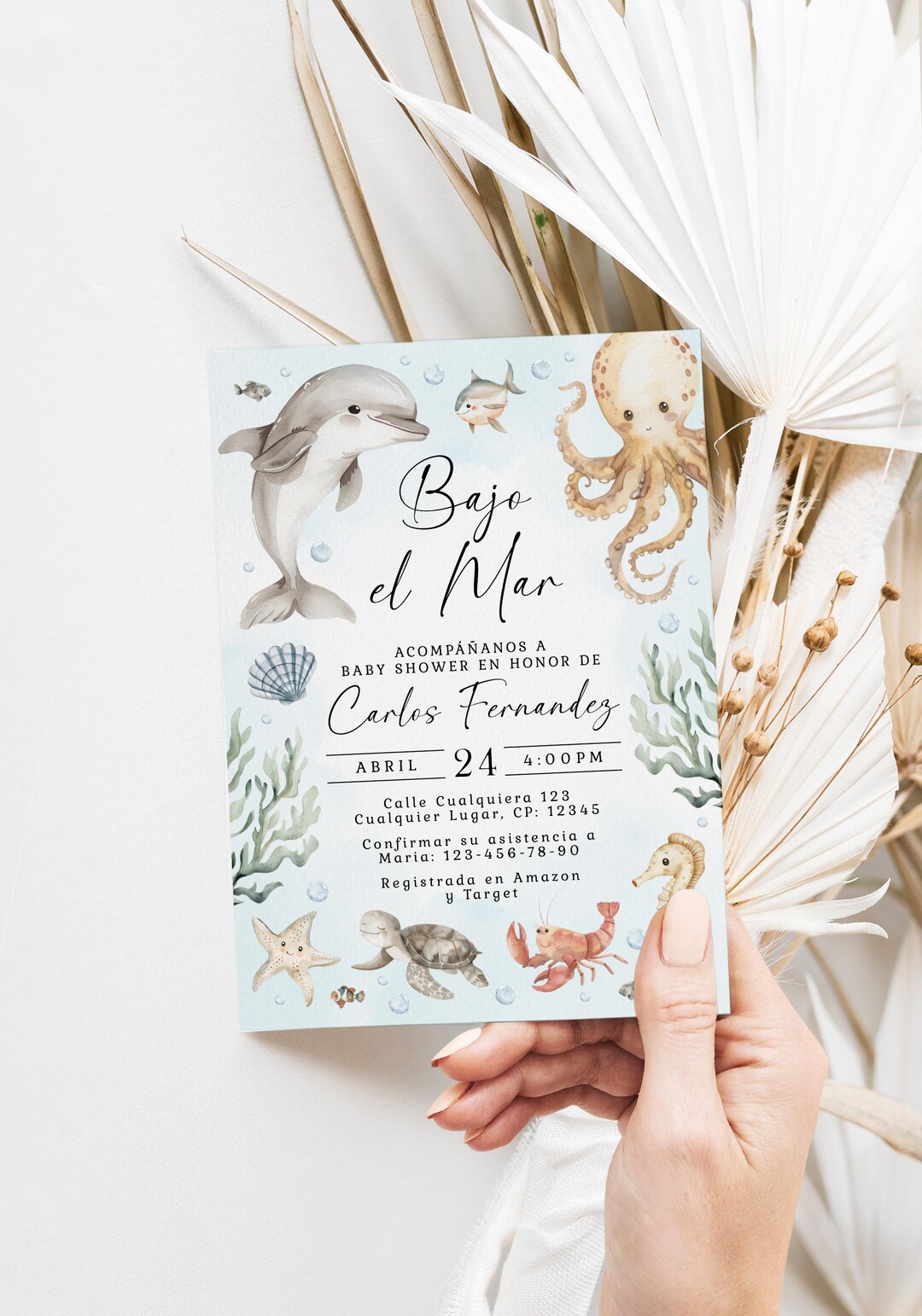 Bajo El Mar Baby Shower Invitación, Ocean Animals Spanish Baby Shower ...