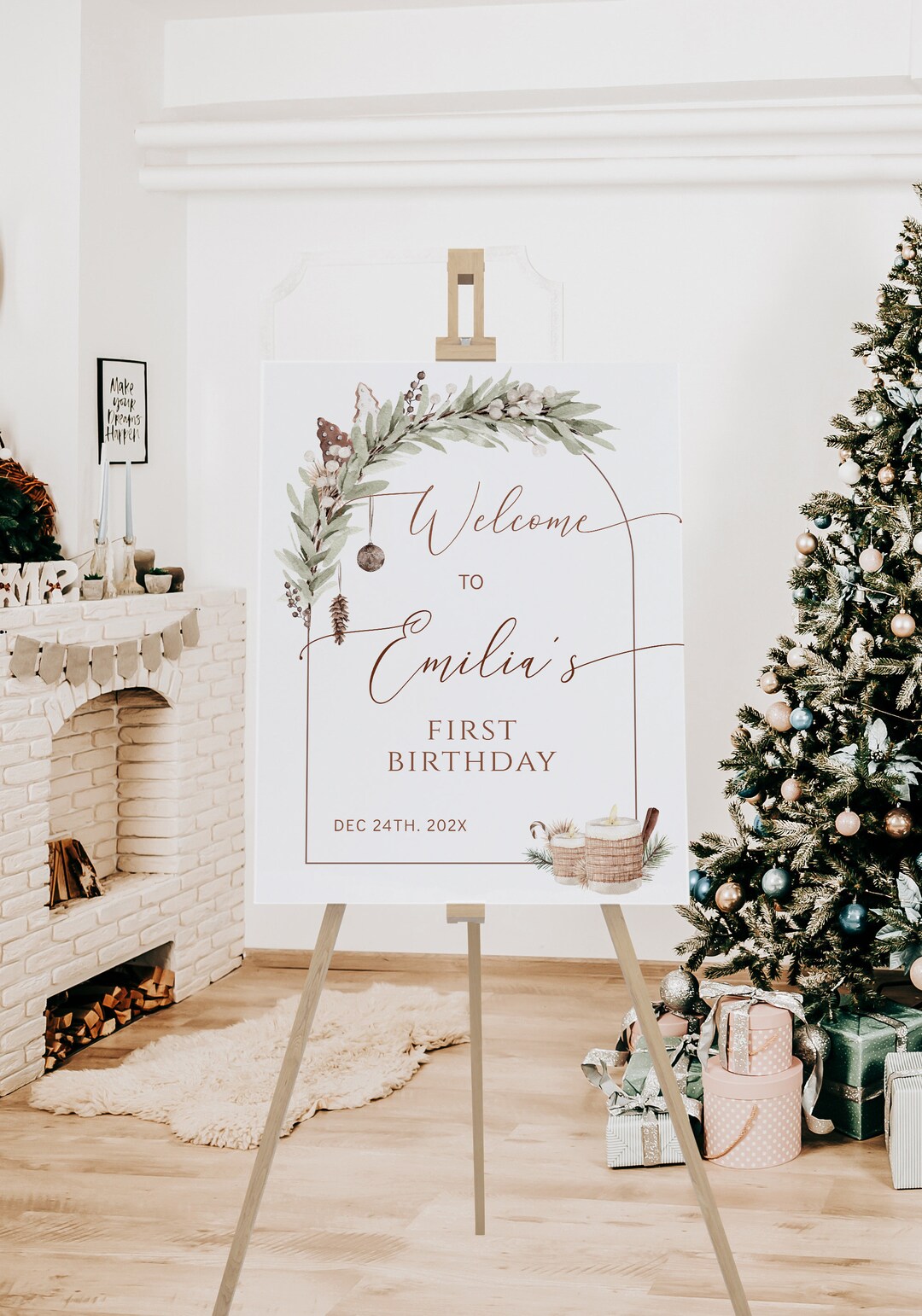 Winter First Birthday Party Welcome Sign Printable, Boho Arch Birthday ...