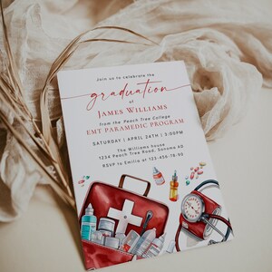 Paramedic EMT Graduation Invitation Card, Medical Graduation Party ...