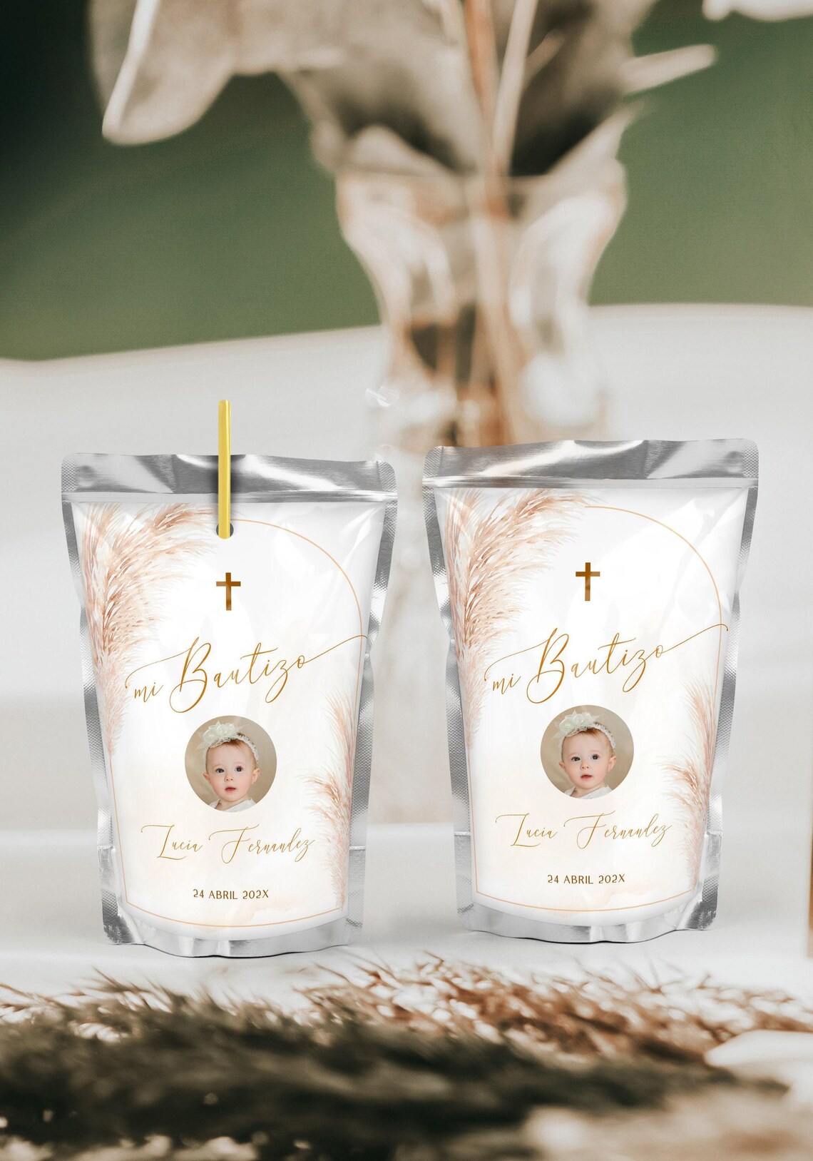 Boho Bautizo Capri Sun Label Printable, Beige Spanish Baptism Juice Bag ...