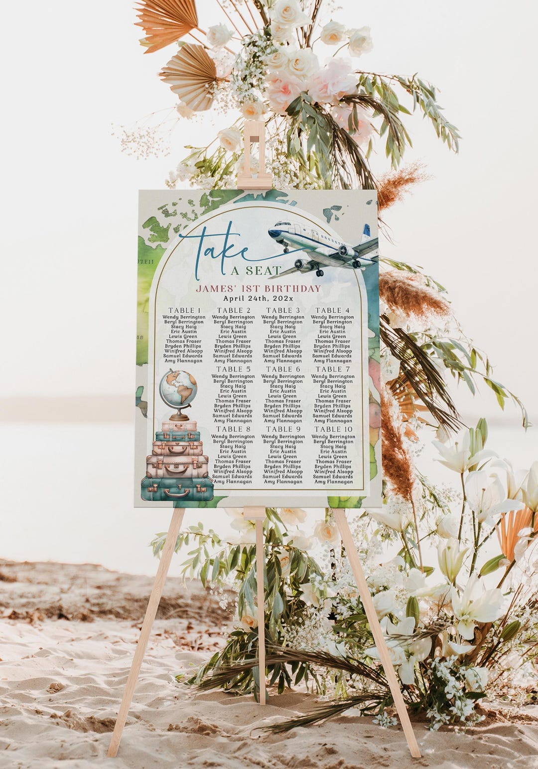 Airplane First Birthday Seating Chart Sign Printable World Travel Party ...
