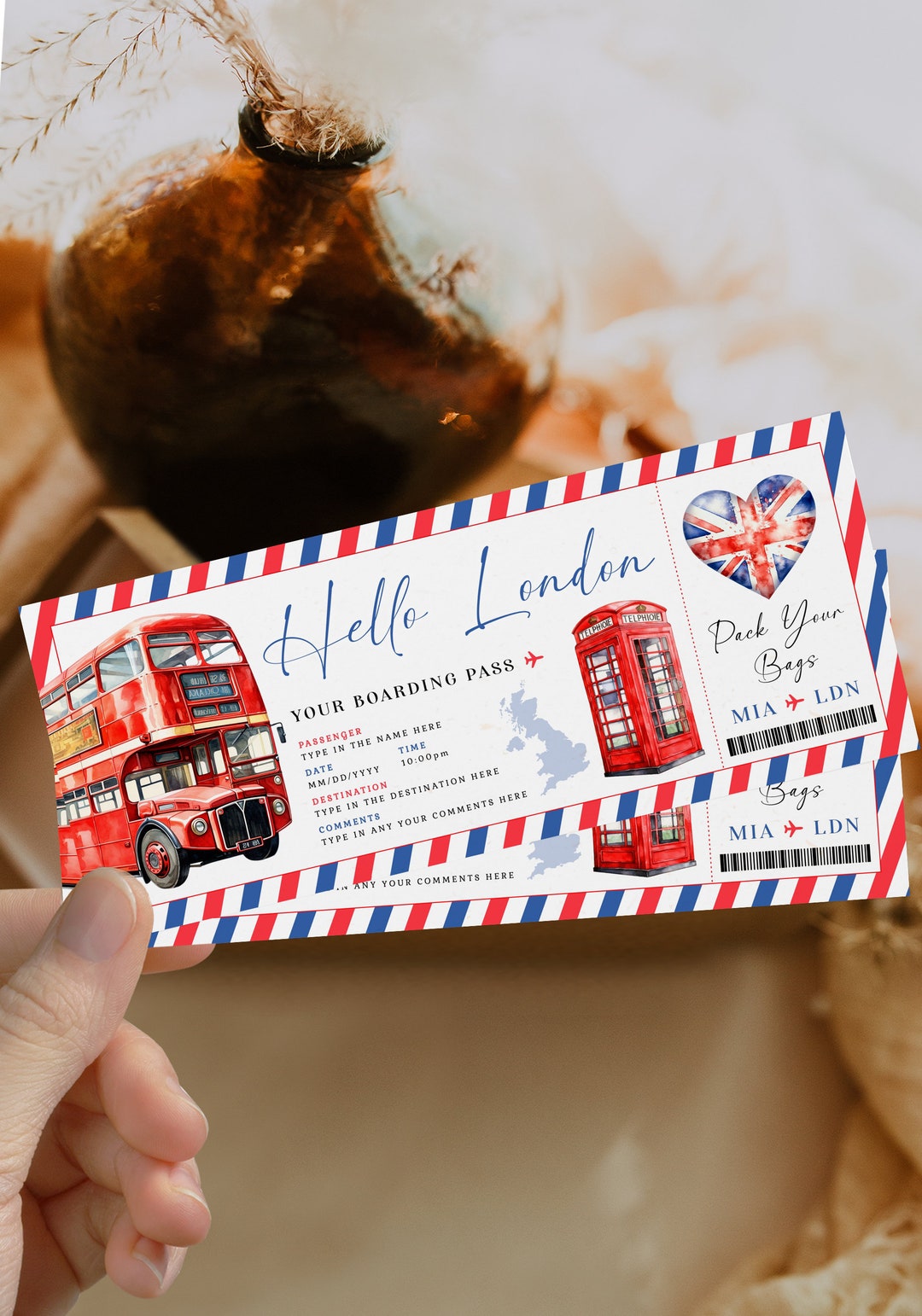 Hello London Gift Ticket Printable, London Surprise Boarding Pass ...