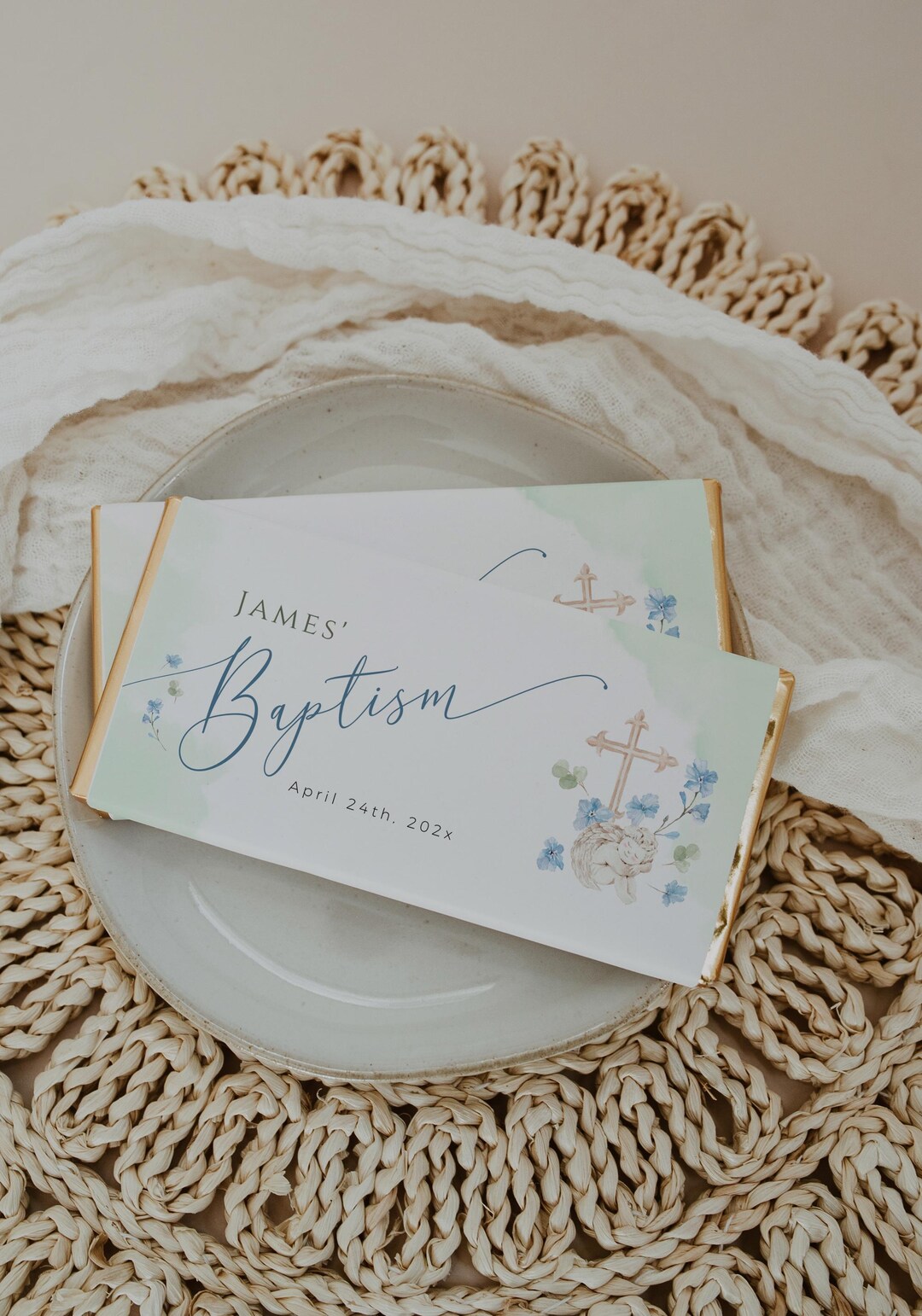 Blue Flowers Christening Chocolate Bar Wrapper Printable, Angel Boy ...